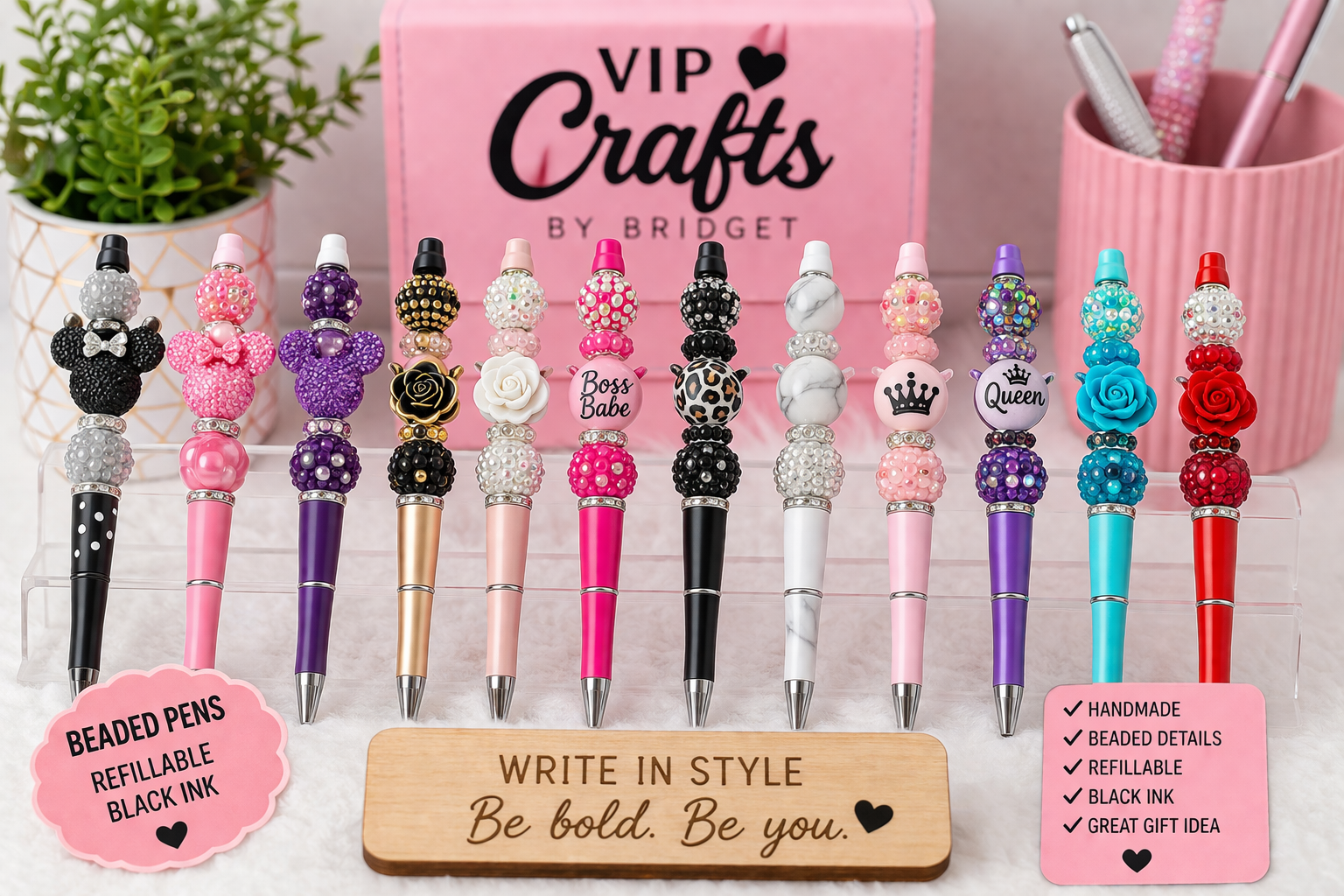 Handmade Beaded Pens – Rhinestone Character Pens | VIP Crafts by ...